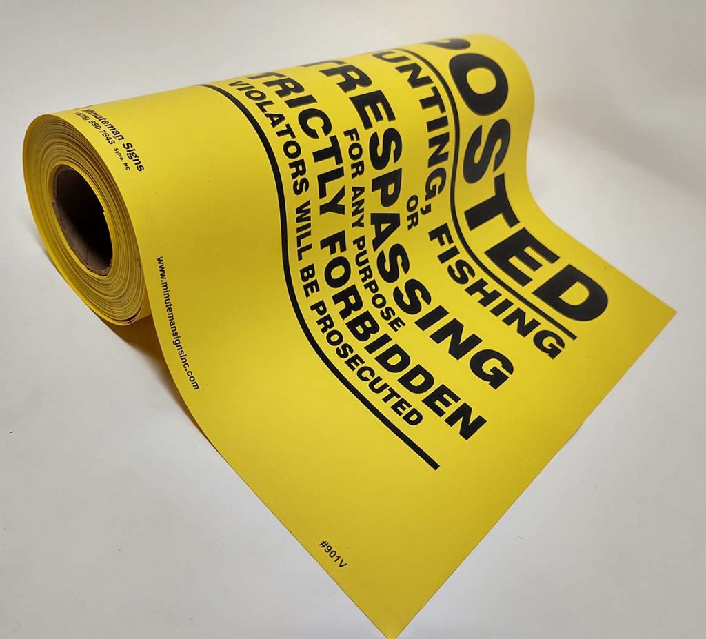 Yellow Heavy Gauge Flexible Vinyl Posted Sign – No Trespassing Signs
